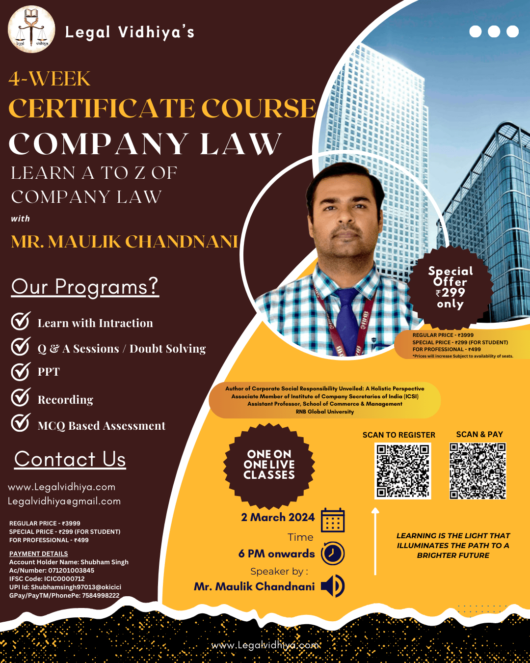 4-WEEK CERTIFICATE COURSE ON COMPANY LAW - Legal Vidhiya 4-WEEK CERTIFICATE COURSE ON COMPANY LAW - Legal Vidhiya