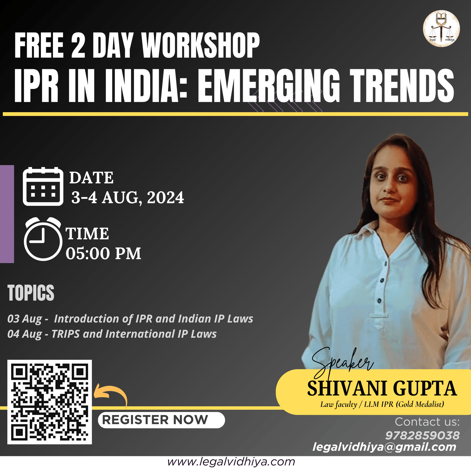 Free Live: 2 Day Workshop on IPR IN INDIA: EMERGING TRENDS - Legal Vidhiya
